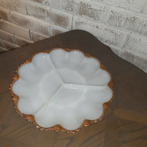 Dining | Vintage Milk Glass Tri Compartment Serving Dish Wth Gold Trim ...